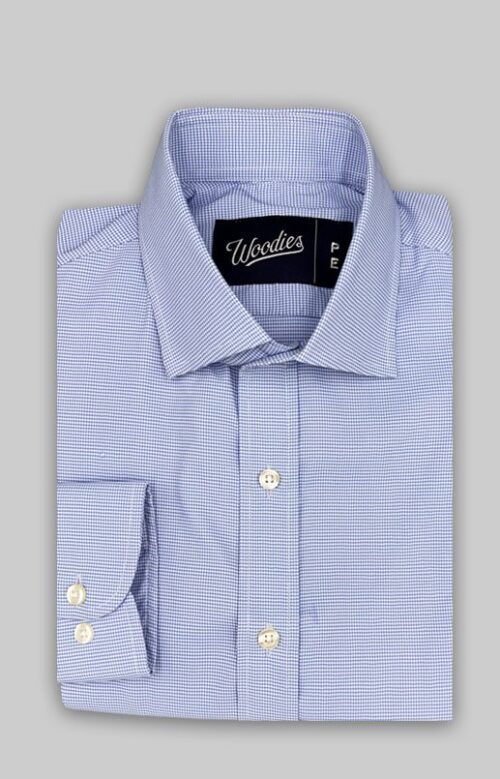 Men's Stain Resistant Dress Shirt in Blue Houndstooth - Woodies Clothing